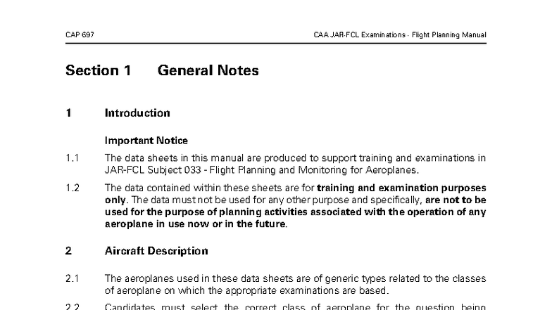 CAP 697 CAA Examinations Flight Planning Manual: General Notes & Data ...