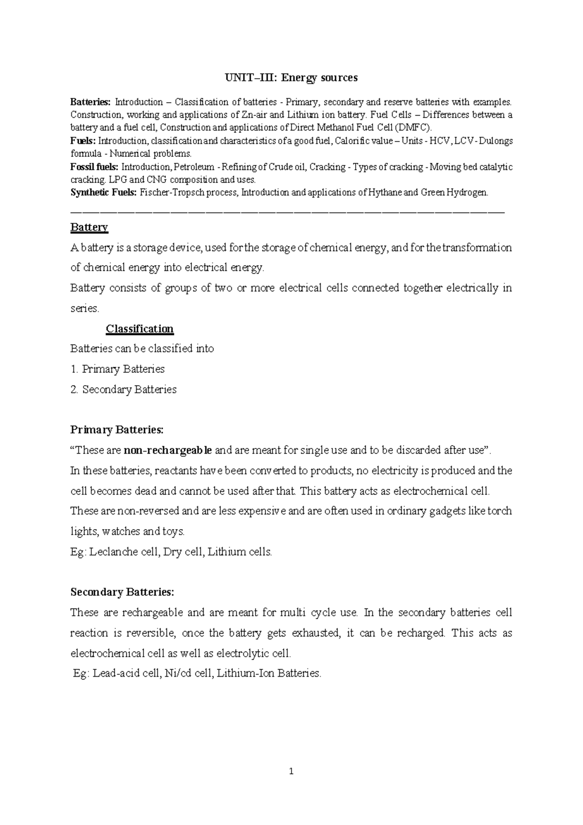 Energy Sources and Batteries: Classification, Applications, and Fuel ...
