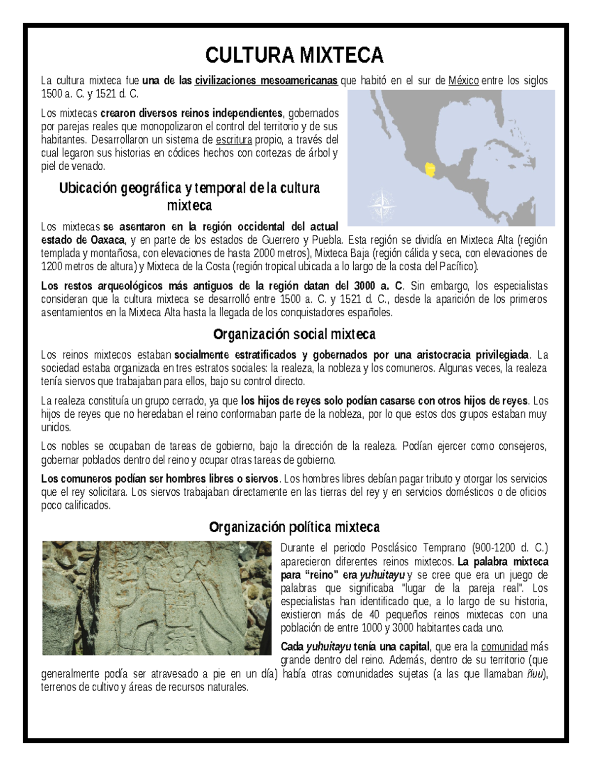 Cultura Mixteca: Historia, Sociedad y Economía de Mesoamérica - Studocu