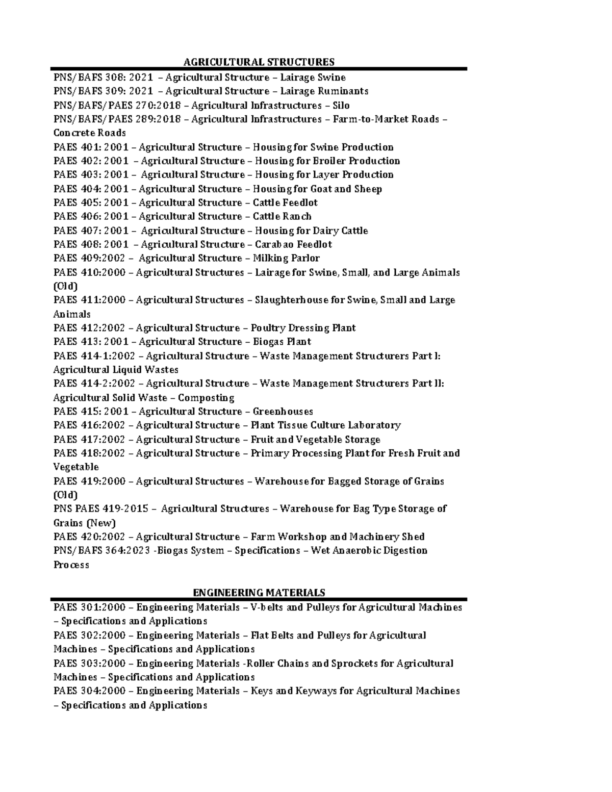 PAES 2021: Comprehensive List of Agricultural Structures and Machinery ...