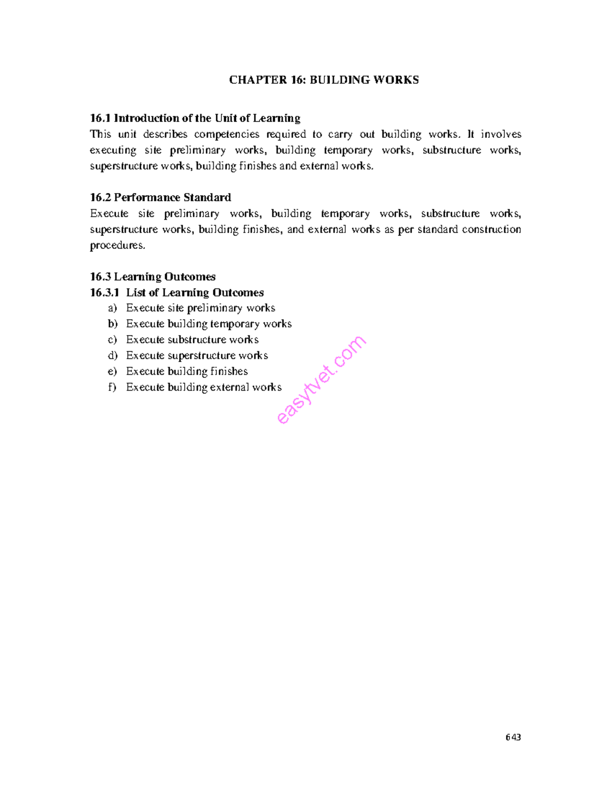 CHAPTER 16: BUILDING WORKS - Competencies and Procedures - Studocu