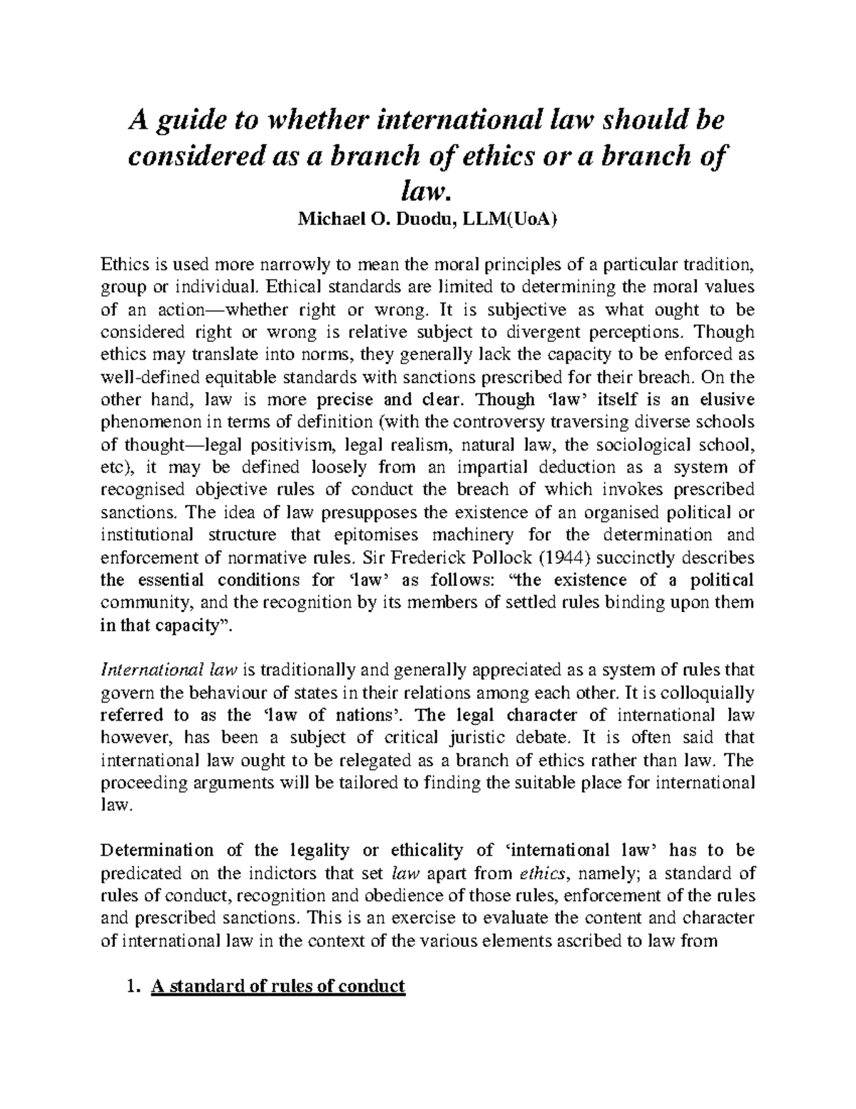 International Law: Ethics vs. Legal Framework Analysis - LLM Notes ...
