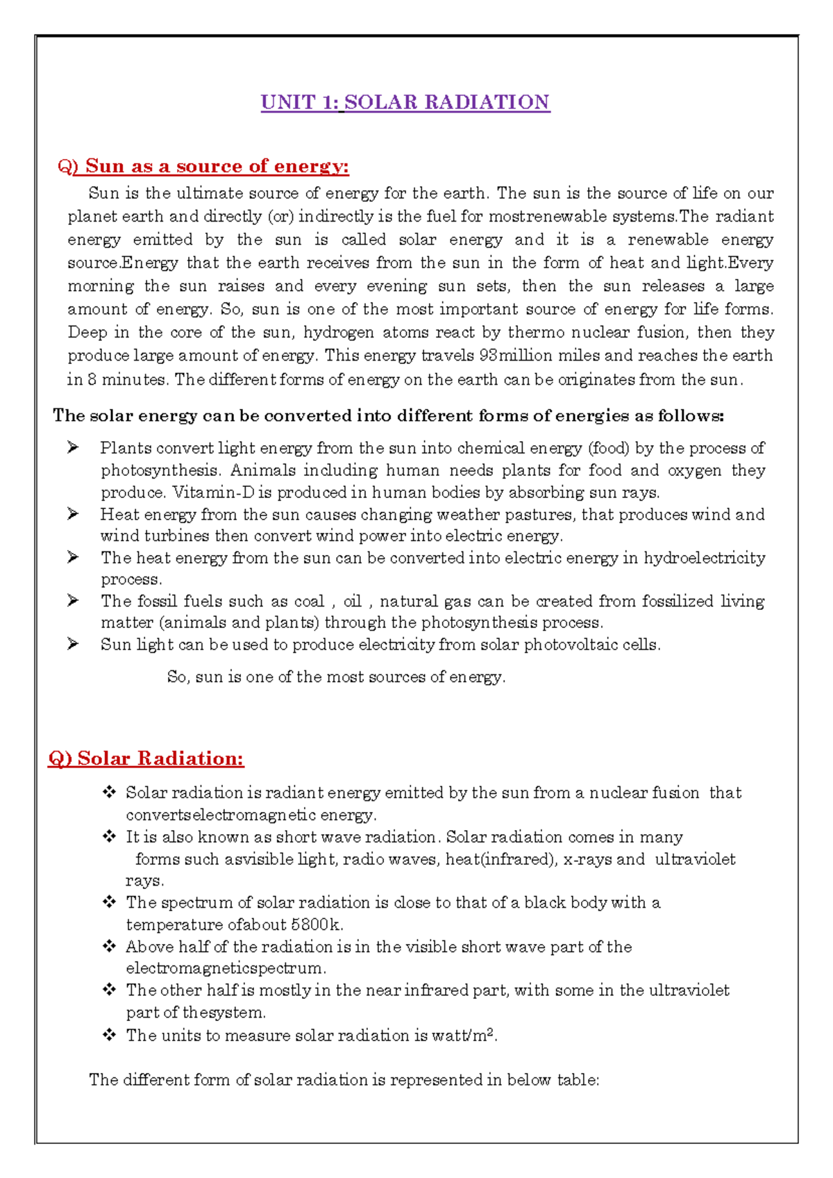 Unit 1: Solar Radiation - Comprehensive Overview and Insights - Studocu