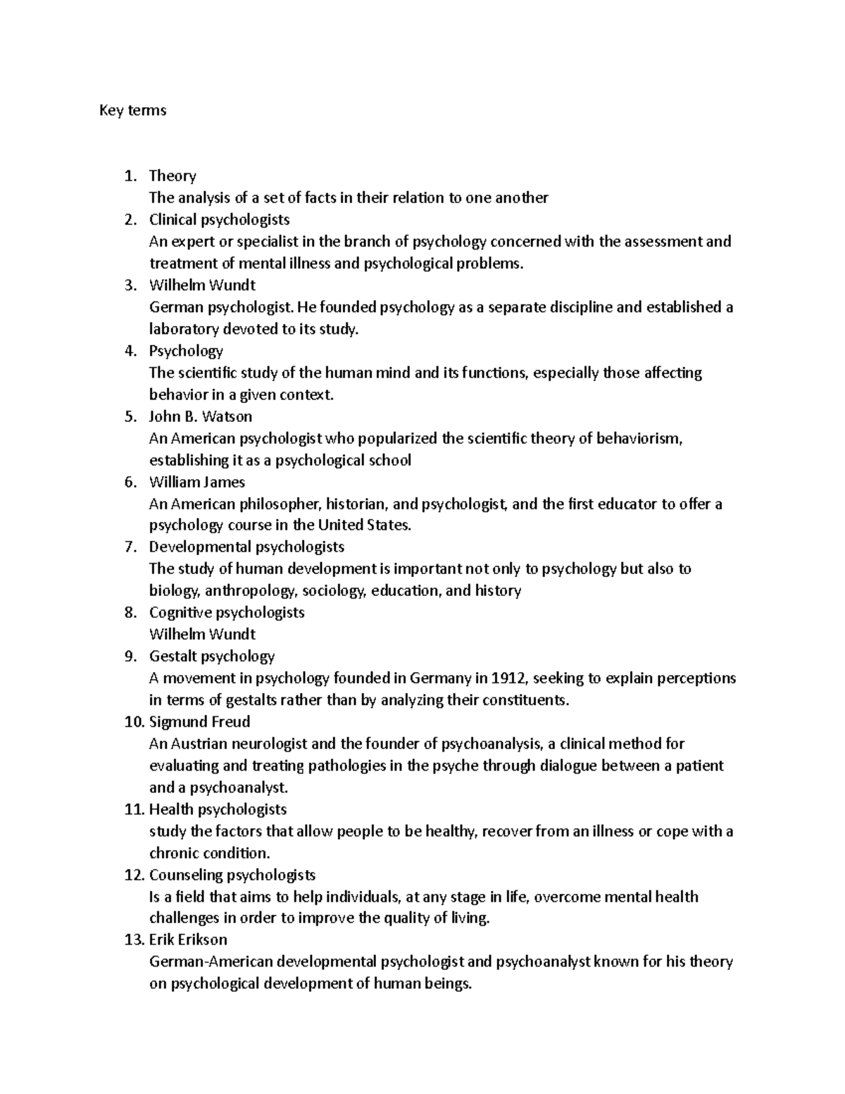 Psychology Key Terms Study Guide for Test 2: Definitions & Concepts ...