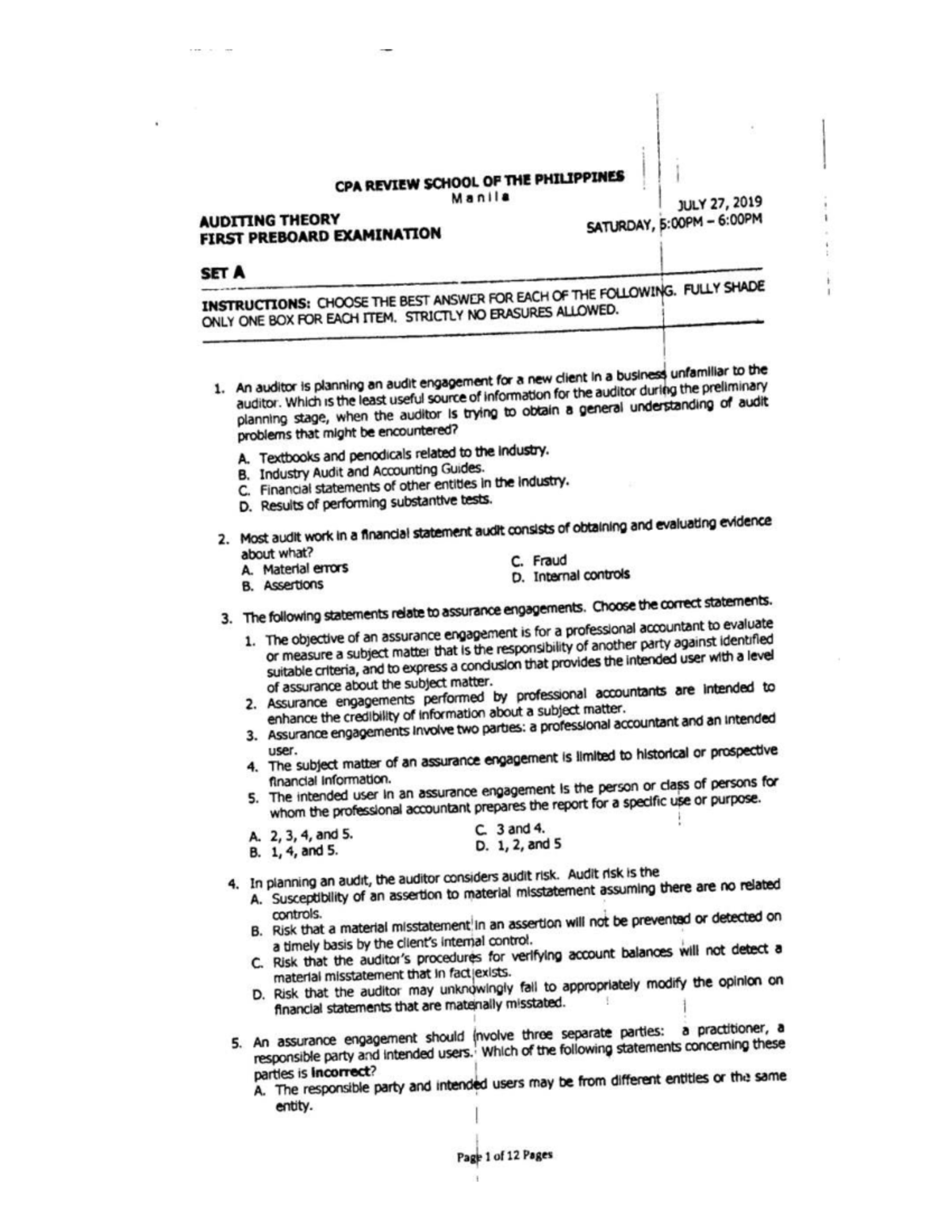 CPA REVIEW SCHOOL OF THE PHILIPPINES (CPAR) MANILA AUDITING THEORY ...