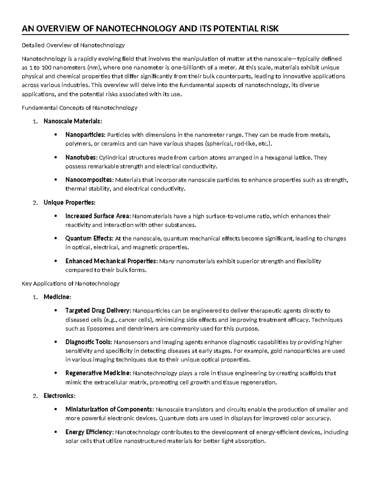 AN Overview OF Nanotechnology AND ITS Potential RISK - AN OVERVIEW OF ...