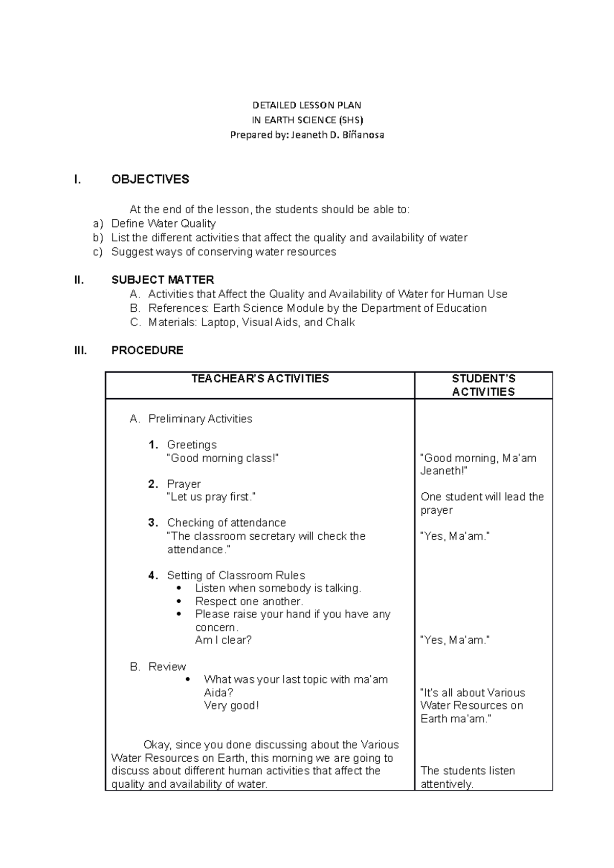 DLP-Q1 MOD 10: Earth Science Lesson on Water Quality and Conservation ...