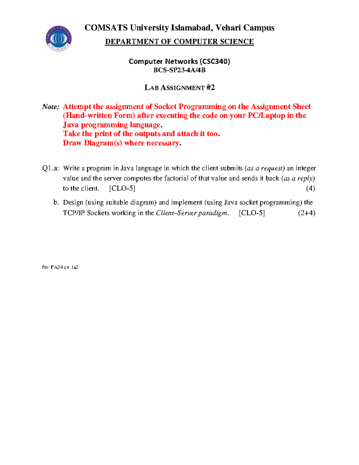 CSC340 - Computer Networks Lab Assignment #2: Socket Programming Quiz ...