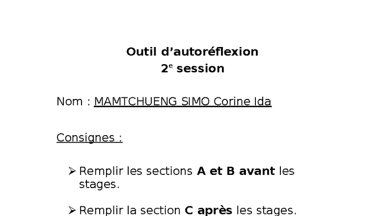 Autoréflexion Stage 200 : Développement des Attitudes Professionnelles ...
