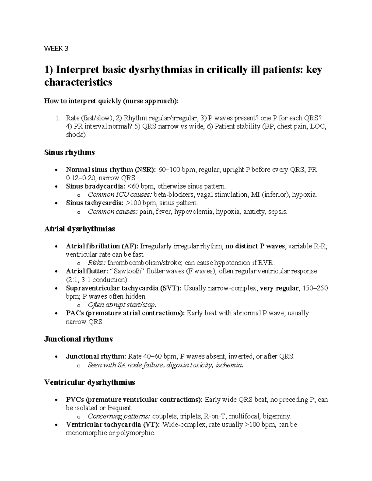 WK3 - Interpreting Dysrhythmias & Nursing Care for ACS - Studocu