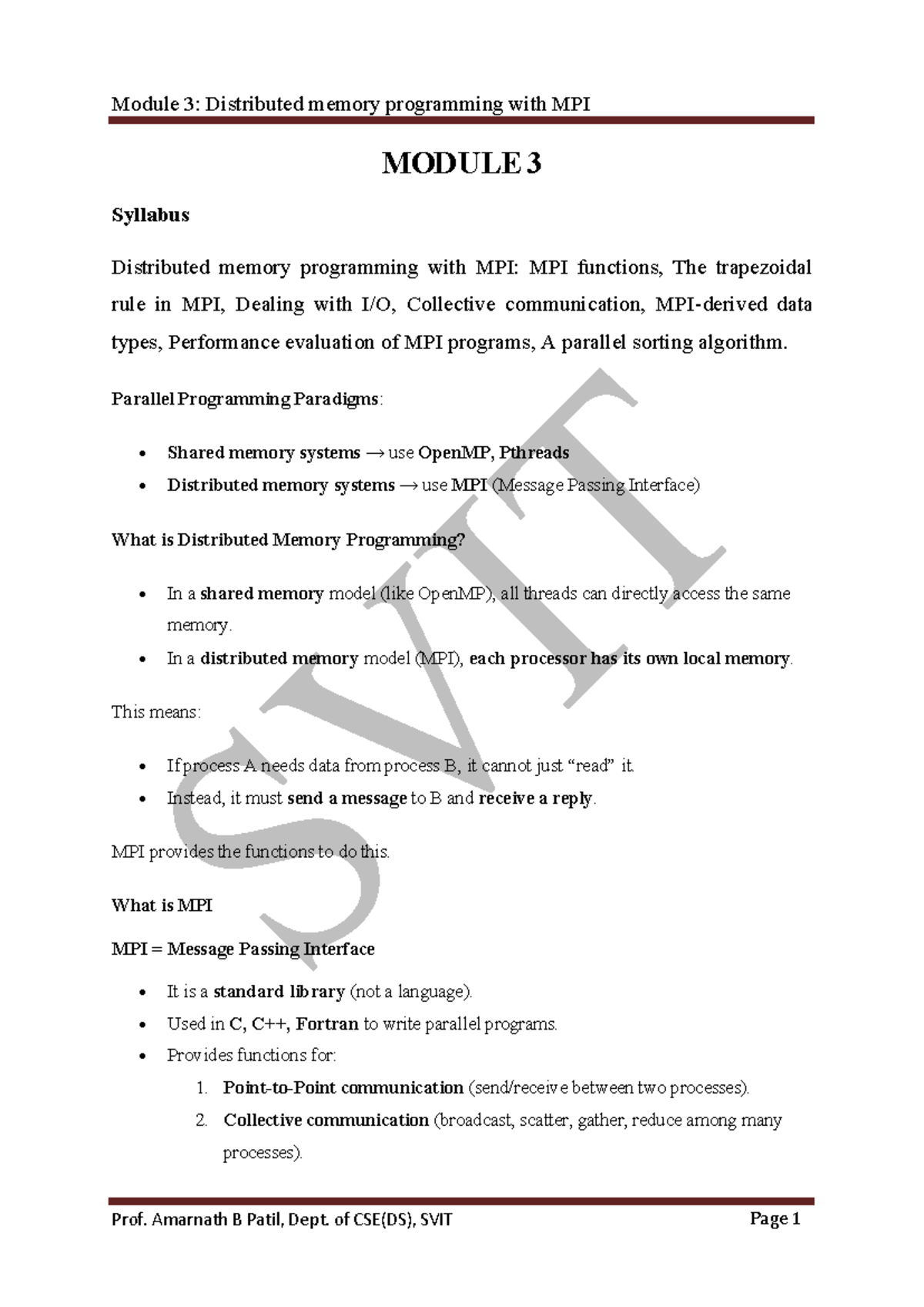Module 3 Distributed Memory Programming With Mpi Notes Studocu
