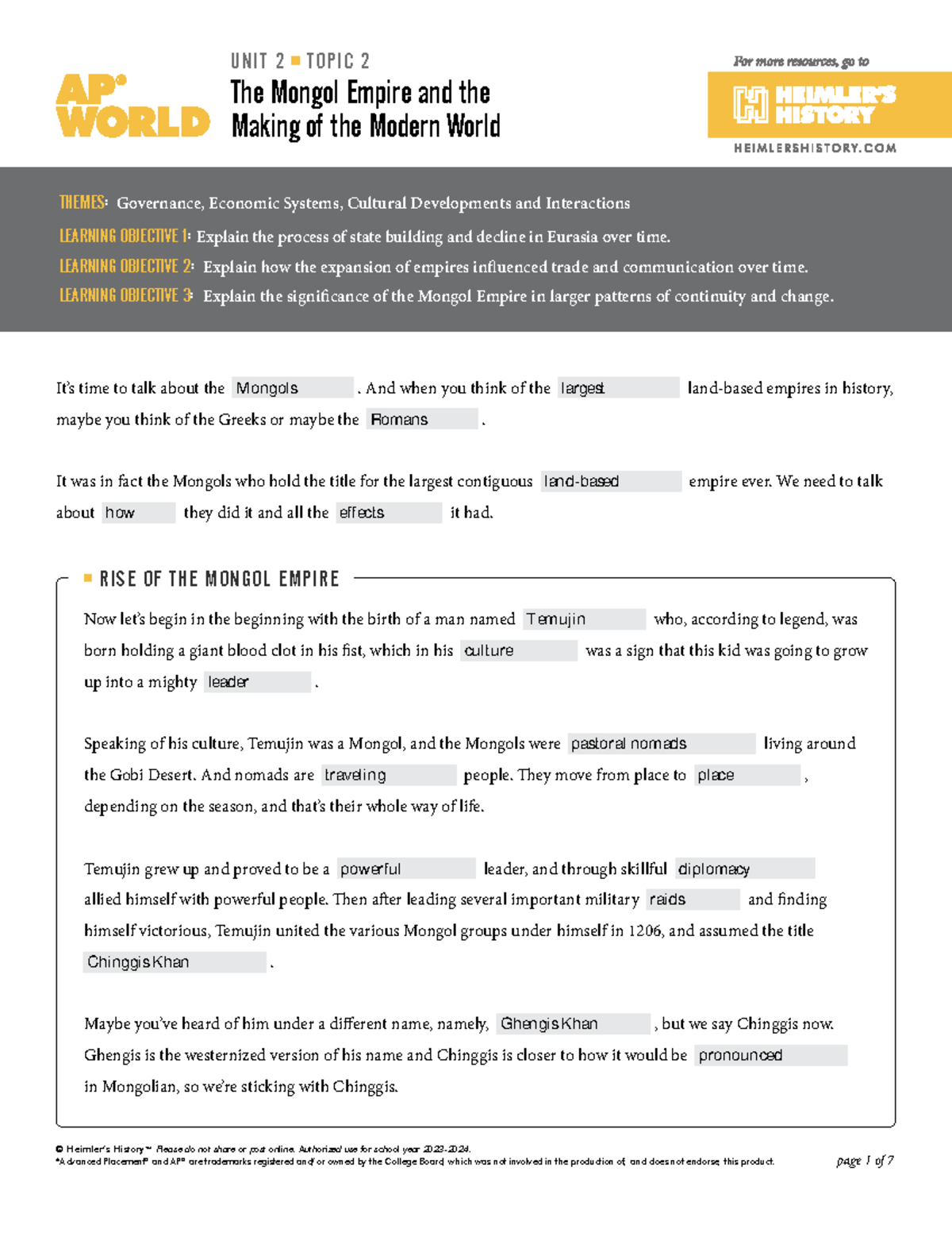 AP World Unit 2 Topic 2: The Mongol Empire's Impact on Modern ...