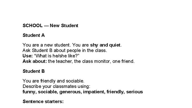 Personality Conversation: New Student Interaction Guide - Studocu
