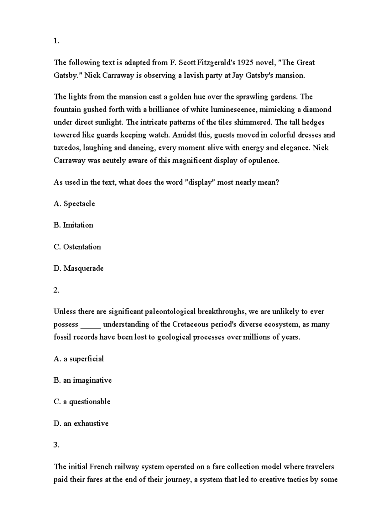 Đề 4 - Verbal SAT Practice Questions - Studocu