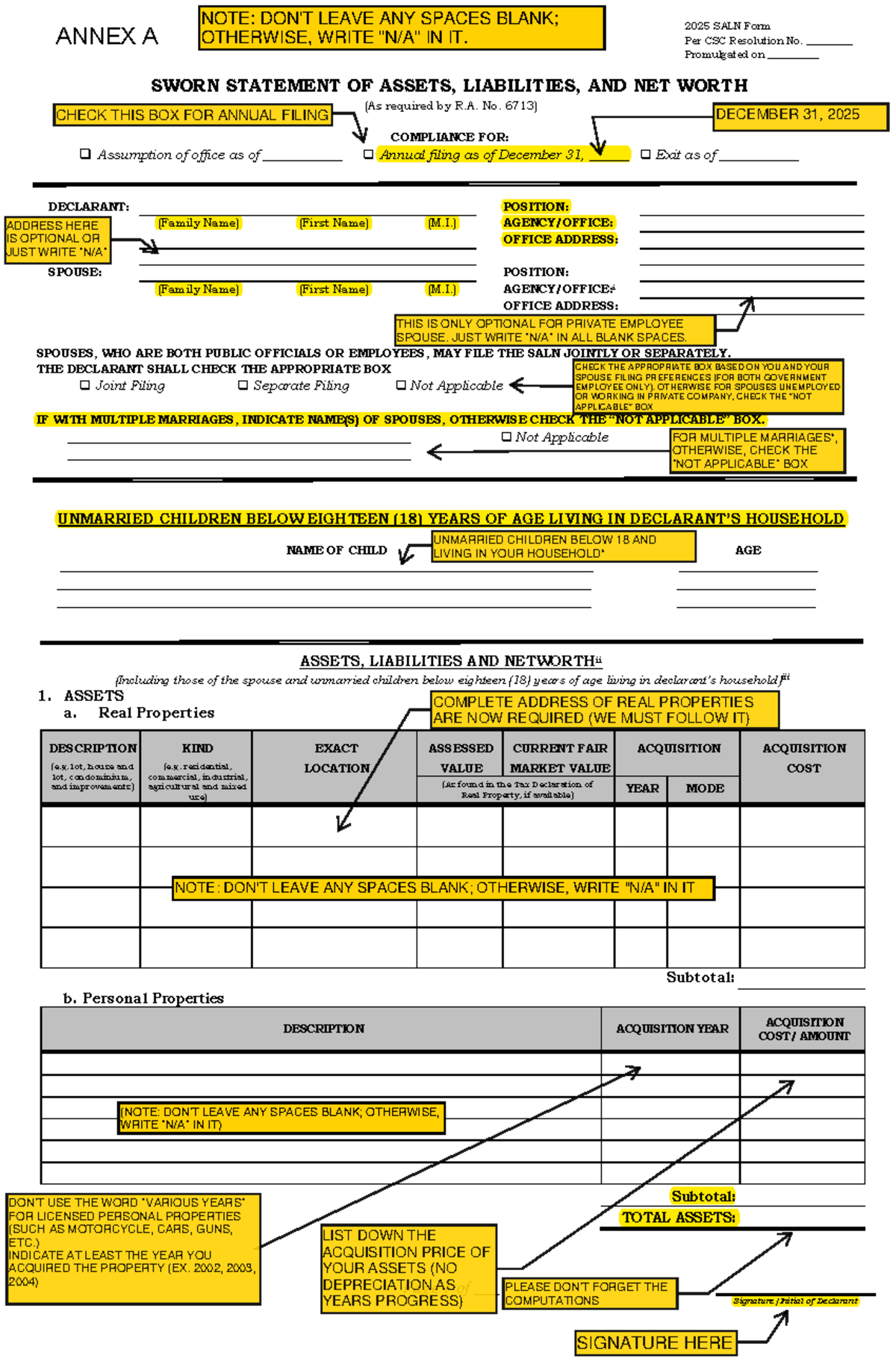 2025 Revised SALN Form Instructions and Guidelines - Studocu