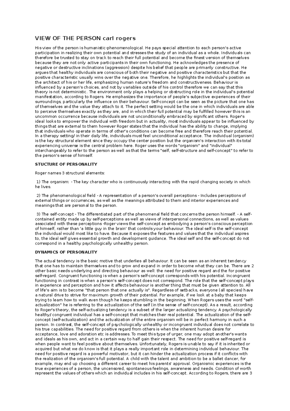 Carl Rogers' View of the Person: Understanding Self-Actualization - Studocu