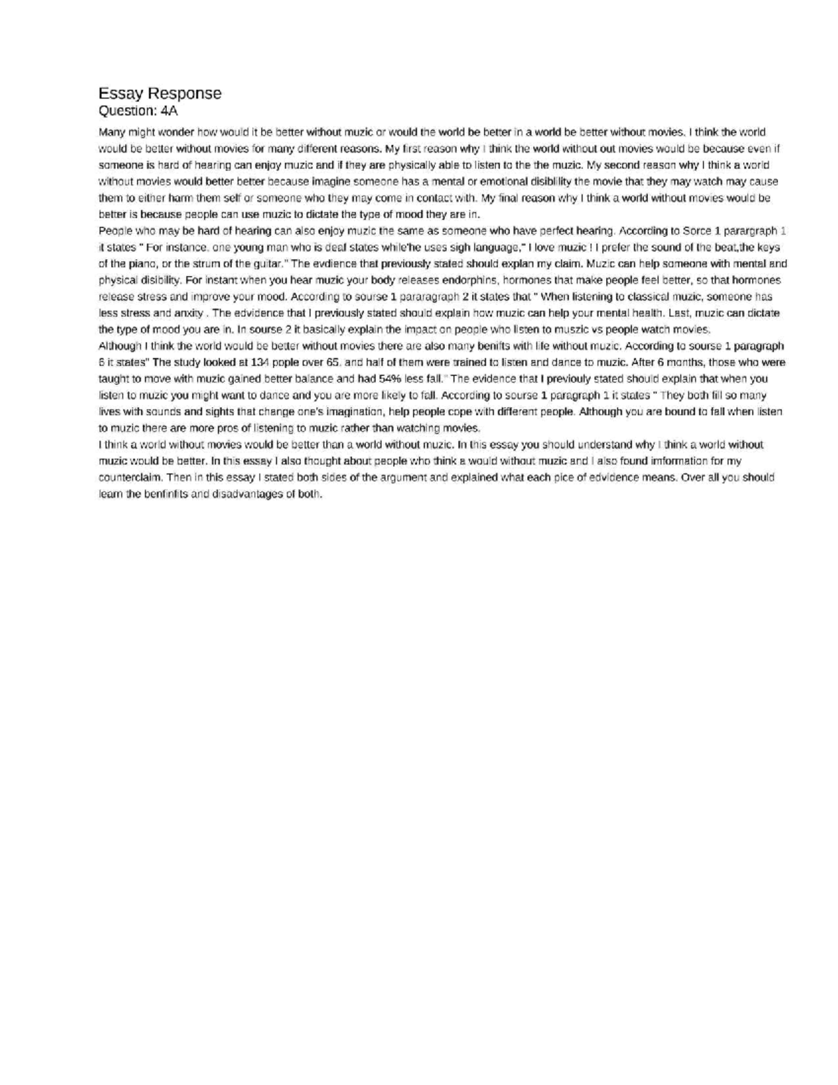 Essay Response: The Case for a World Without Movies (ENG 101) - Studocu