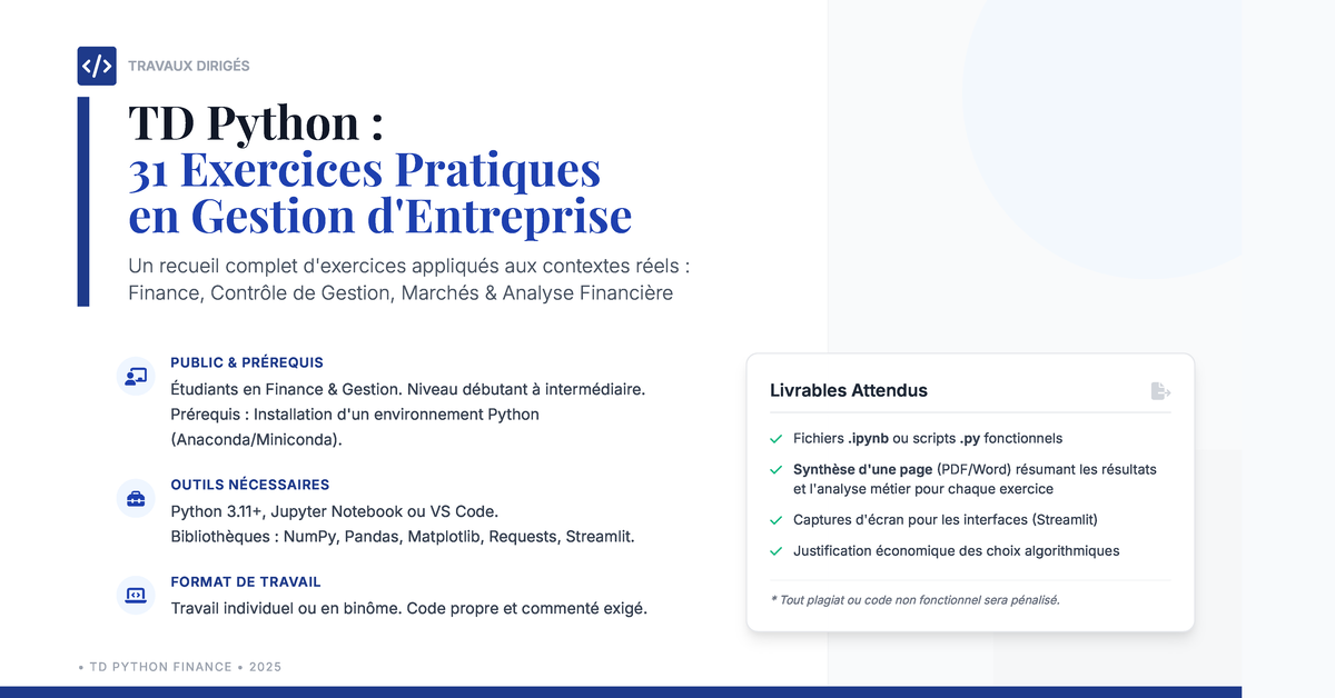 TD Python : 31 Exercices Pratiques en Gestion Financière 2025 - Studocu