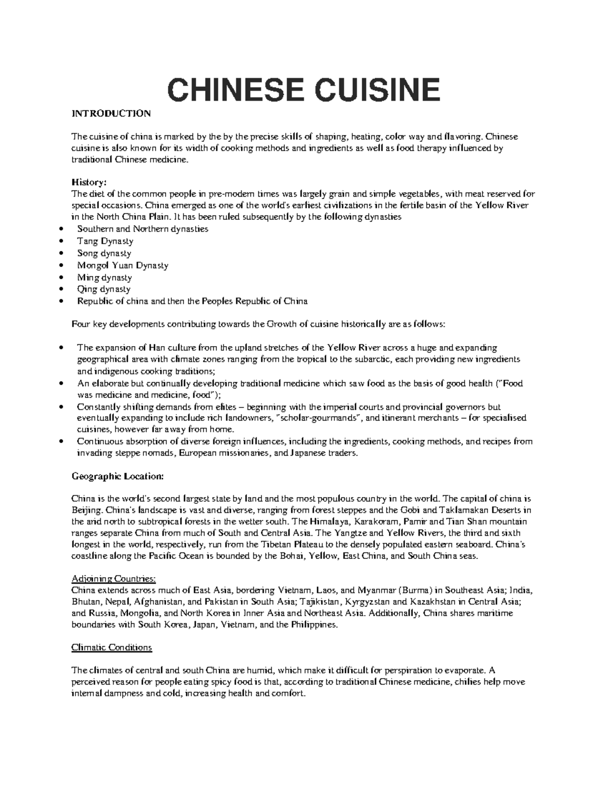 CHINESE CUISINE INTRODUCTION: A Comprehensive Overview - Studocu