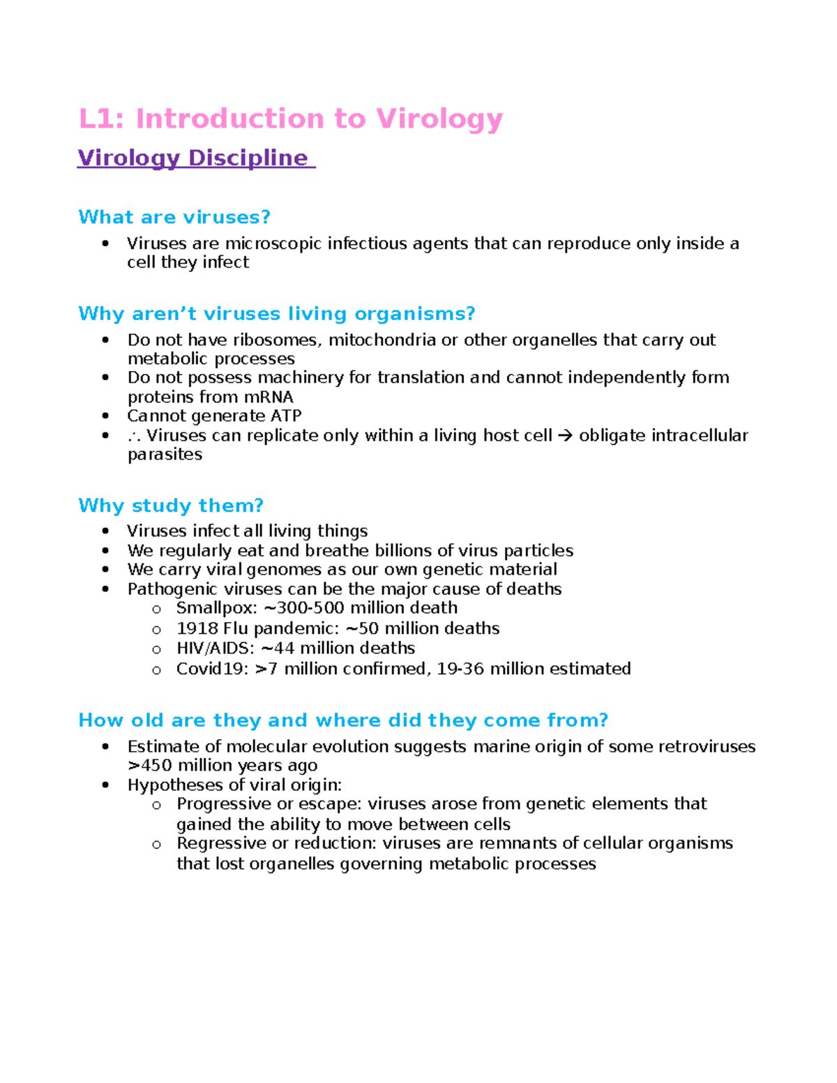 Viro Mod 1 - Introductory Notes on Virology Concepts - Studocu
