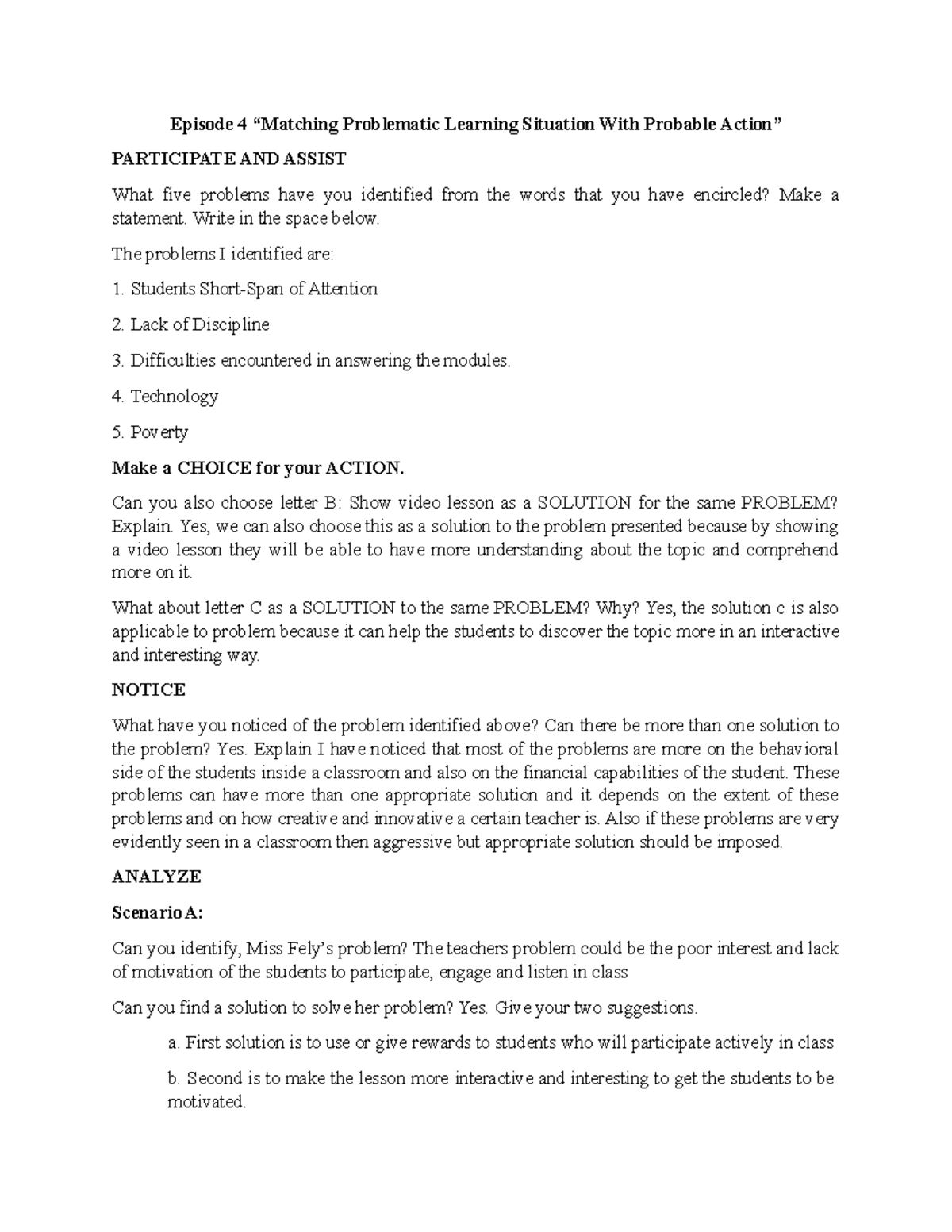 FS Episode 4 - Identifying Classroom Problems & Solutions - Studocu