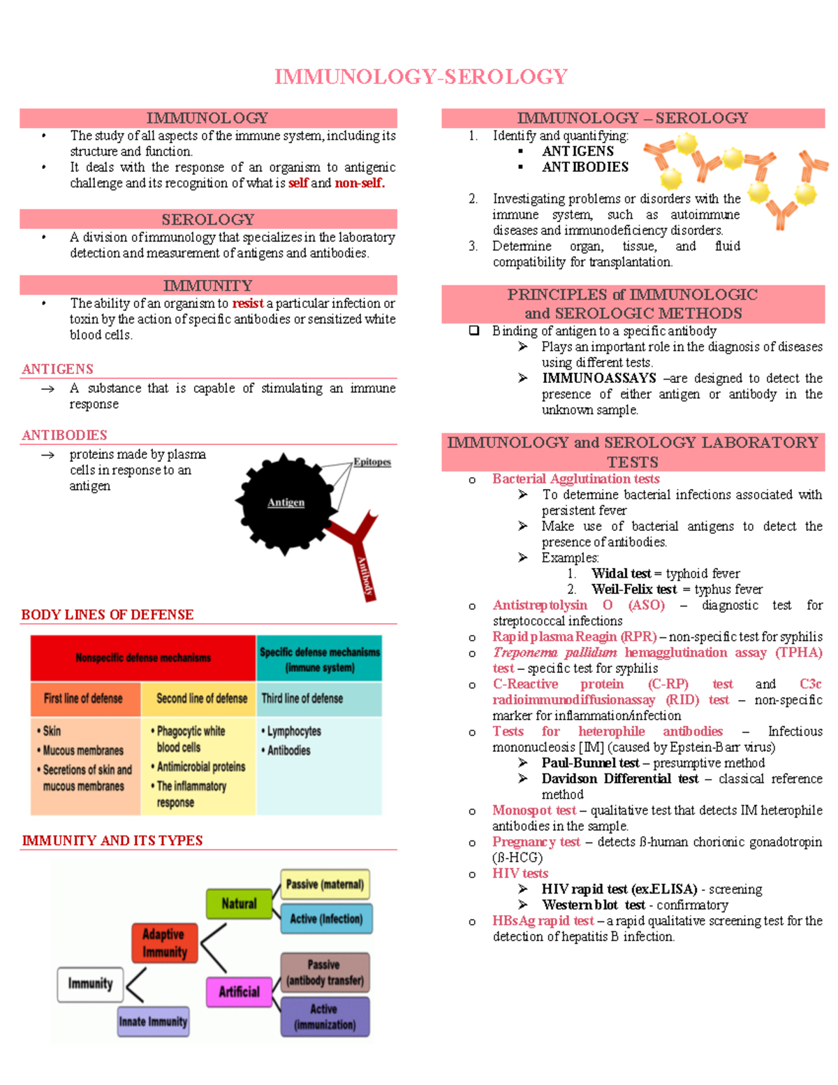 Immunology & Serology Lecture Notes (Course Code: IM101) - Studocu