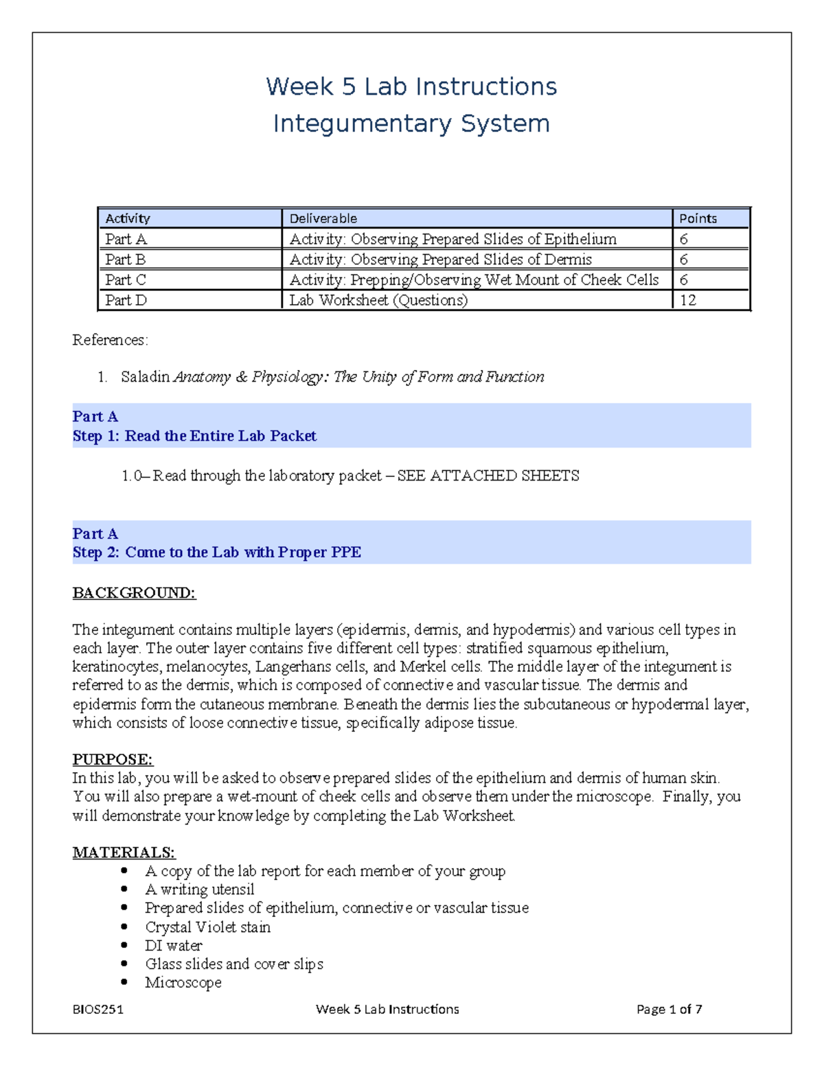 BIOS251 W5 Lab - Week 5 lab worksheet - Week 5 Lab Instructions Integumentary System Activity ...