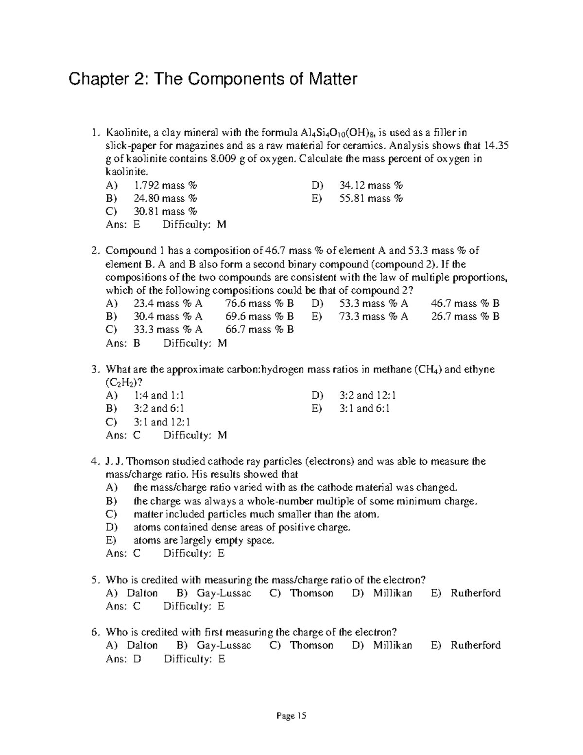 Chapter 2: The Components of Matter - Key Concepts and Calculations ...