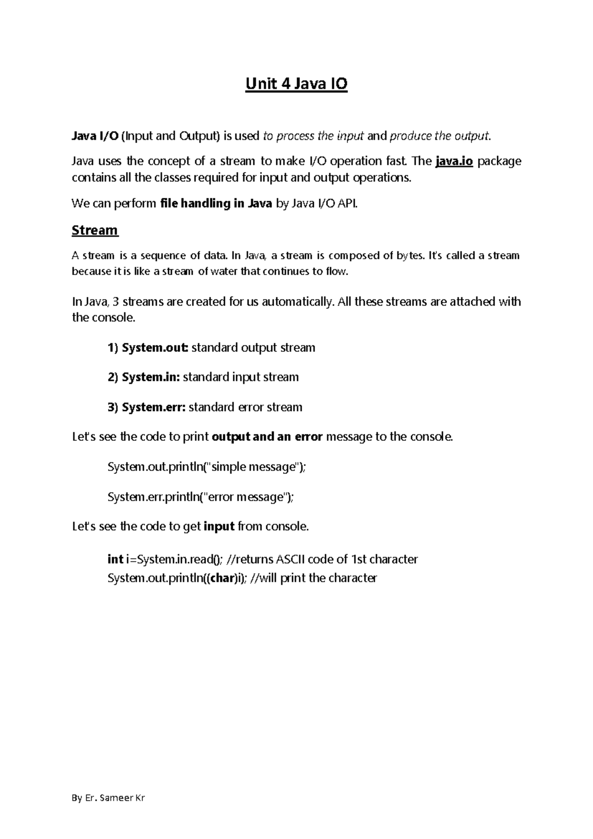 Unit 4 Java IO: Understanding Input and Output Streams - Studocu
