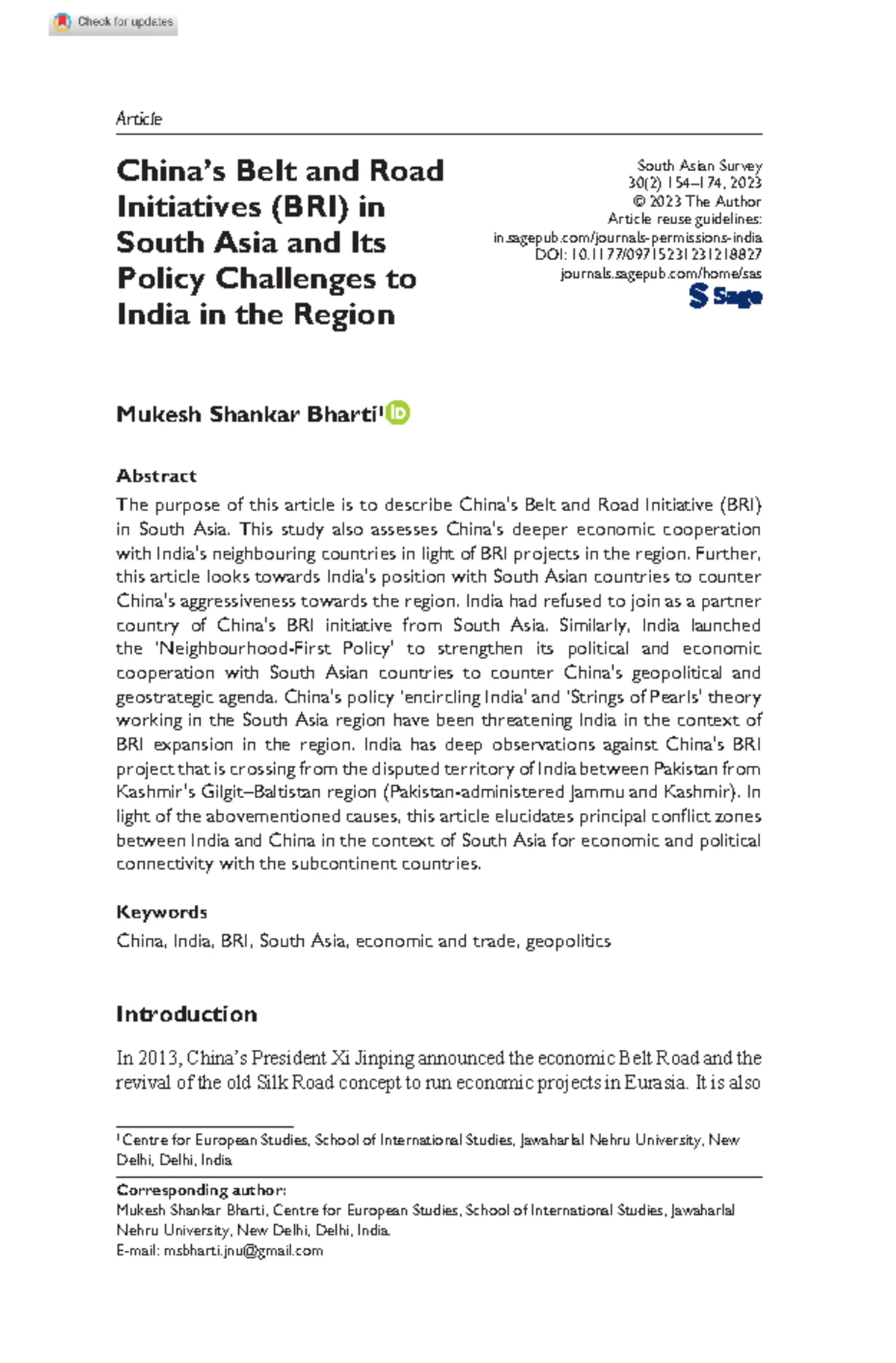 China's BRI in South Asia: Policy Challenges for India Analysis - Studocu