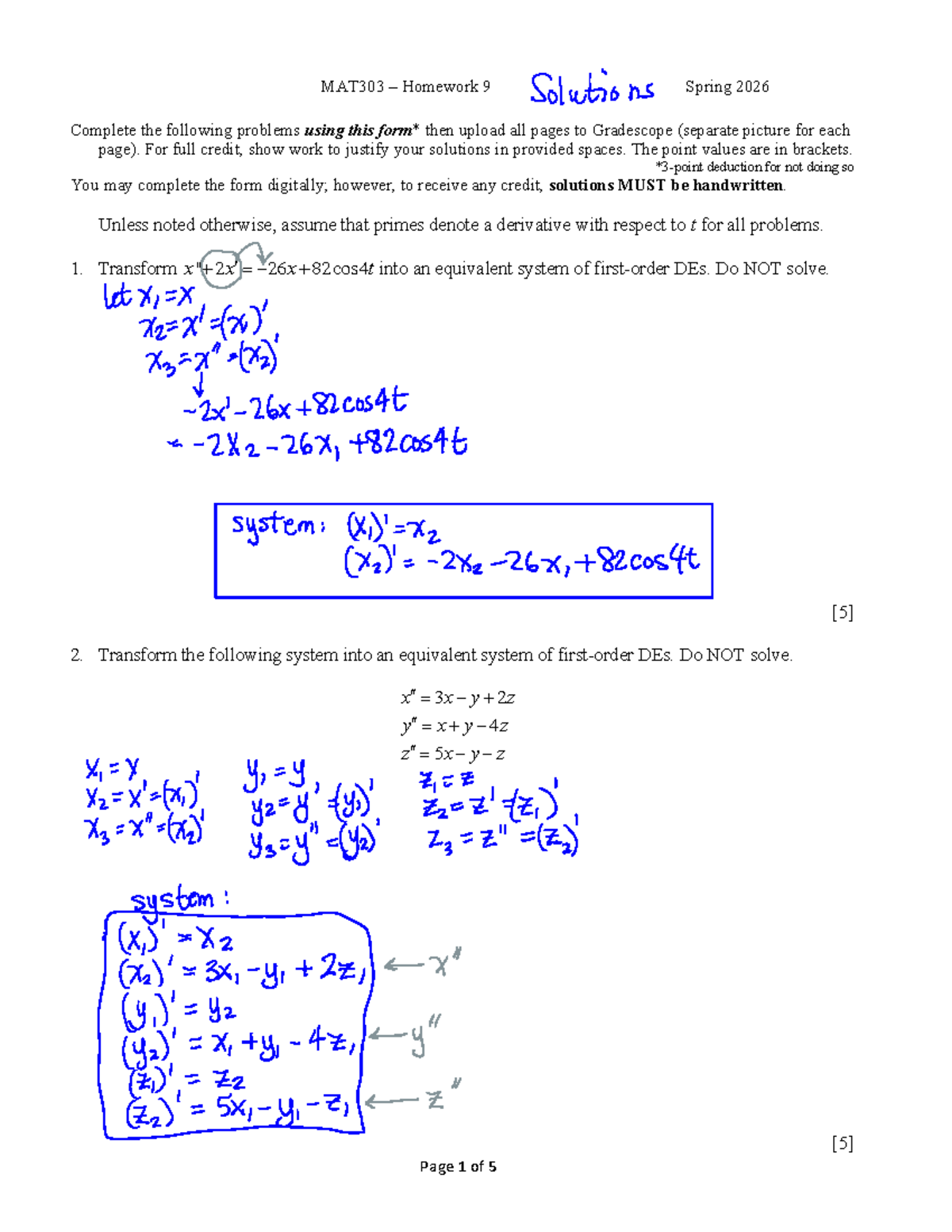 MAT303 Homework 9 Solutions - Spring 2026 - Studocu