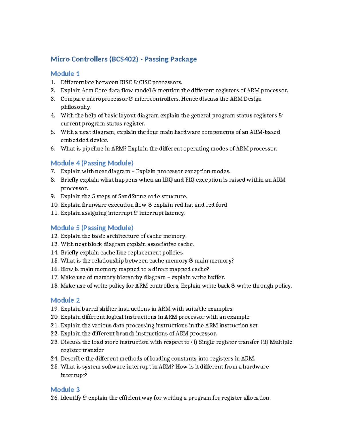 Micro Controllers (BCS402) Comprehensive Passing Package Guide - Studocu