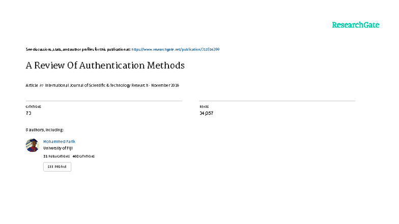 A Review of Authentication Methods (IJSTR 2016) - Studocu