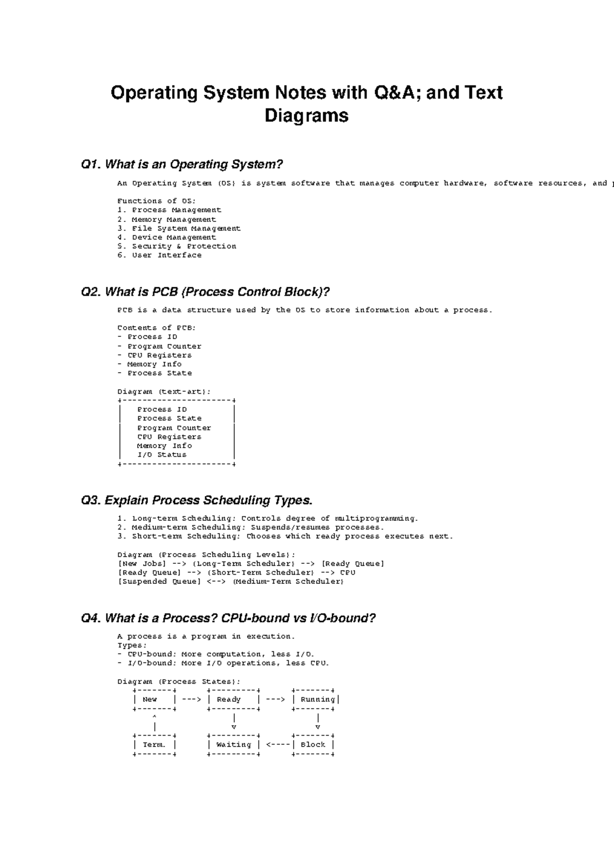 Operating System Notes (OS 101) with Diagrams and Functions - Studocu