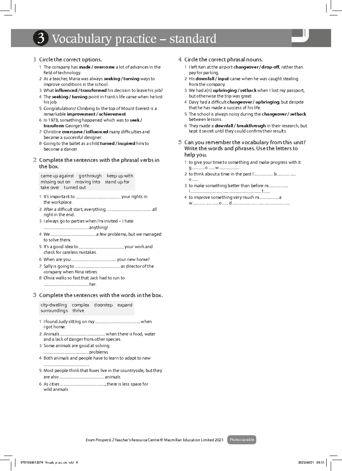 EP U03 Standard Vocabulary Practice Exercises - Studocu