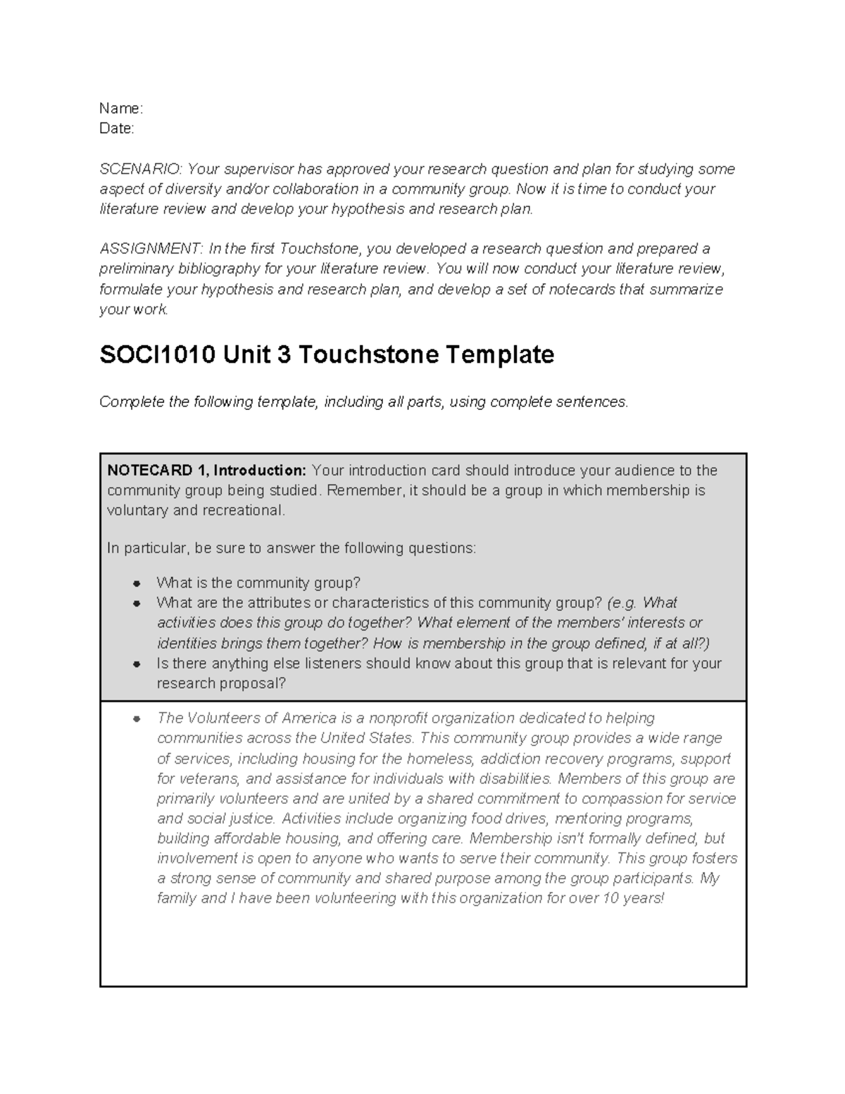 SOCI1010 Touchstone 3: Literature Review & Research Proposal Template ...