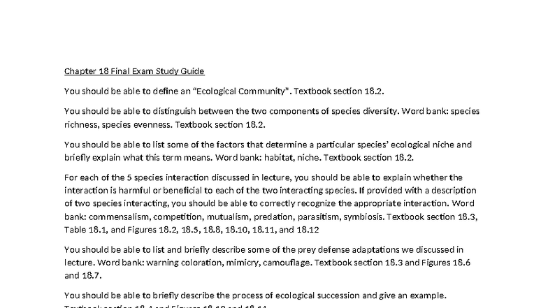 Chapter 18 Ecology Final Exam Study Guide - Key Concepts & Terms - Studocu