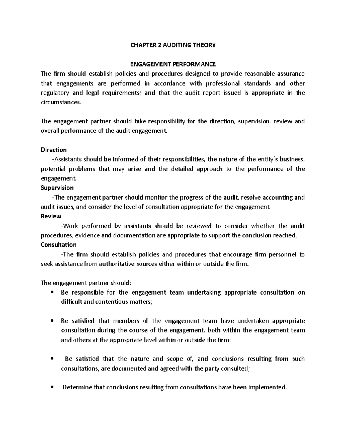 Chapter 2: Auditing Theory & Engagement Performance Review - Studocu