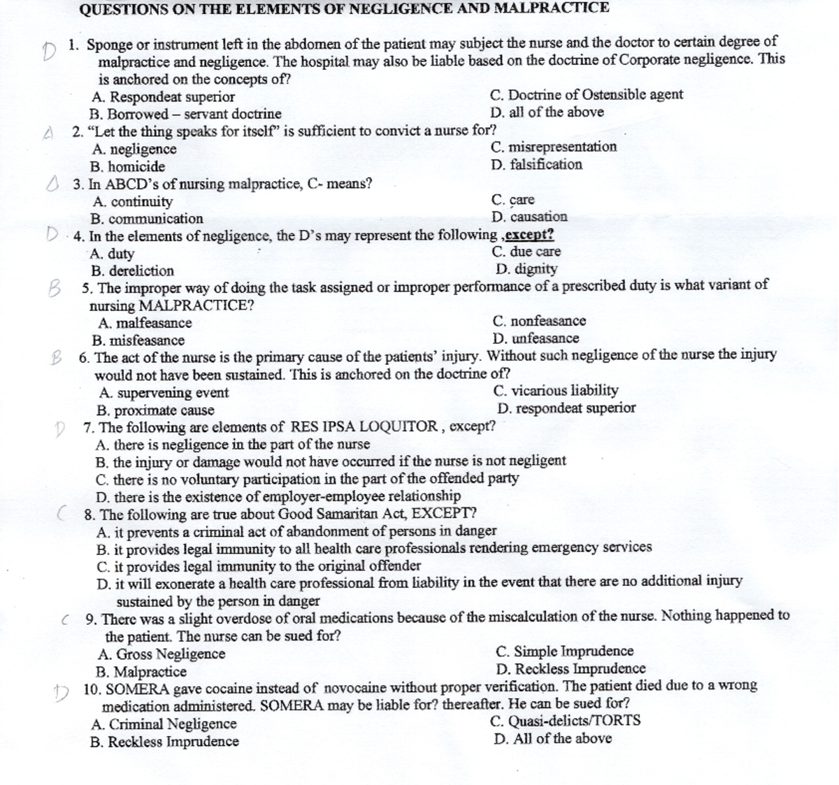 Jurisprudence 101: Negligence & Malpractice Test Questions - Studocu