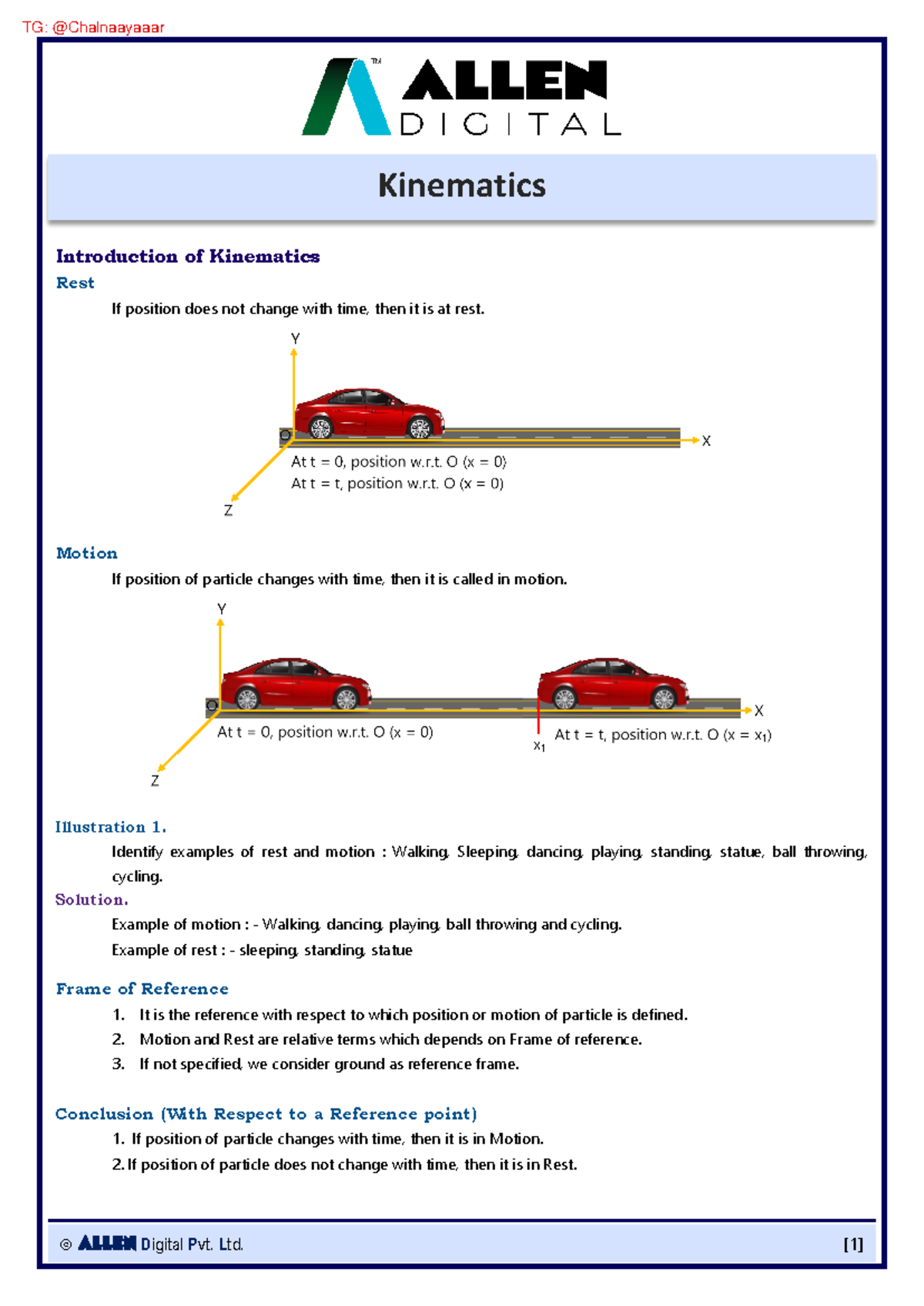Kinematics Theory - ####### Introduction of Kinematics Rest If position ...