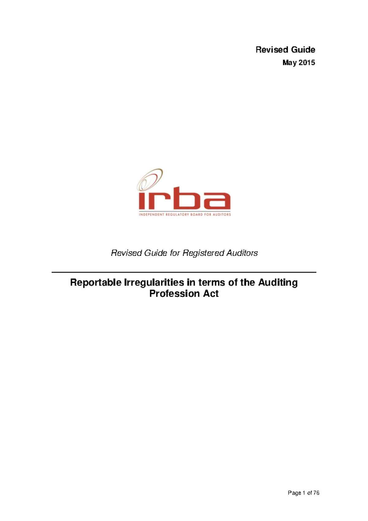 Revised Guide for Registered Auditors: Reporting Irregularities Under ...