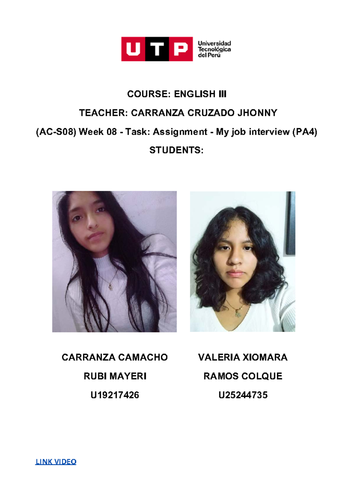 WEEK 08 Assignment: My Job Interview (PA4) - Ingles III (3760) - Studocu