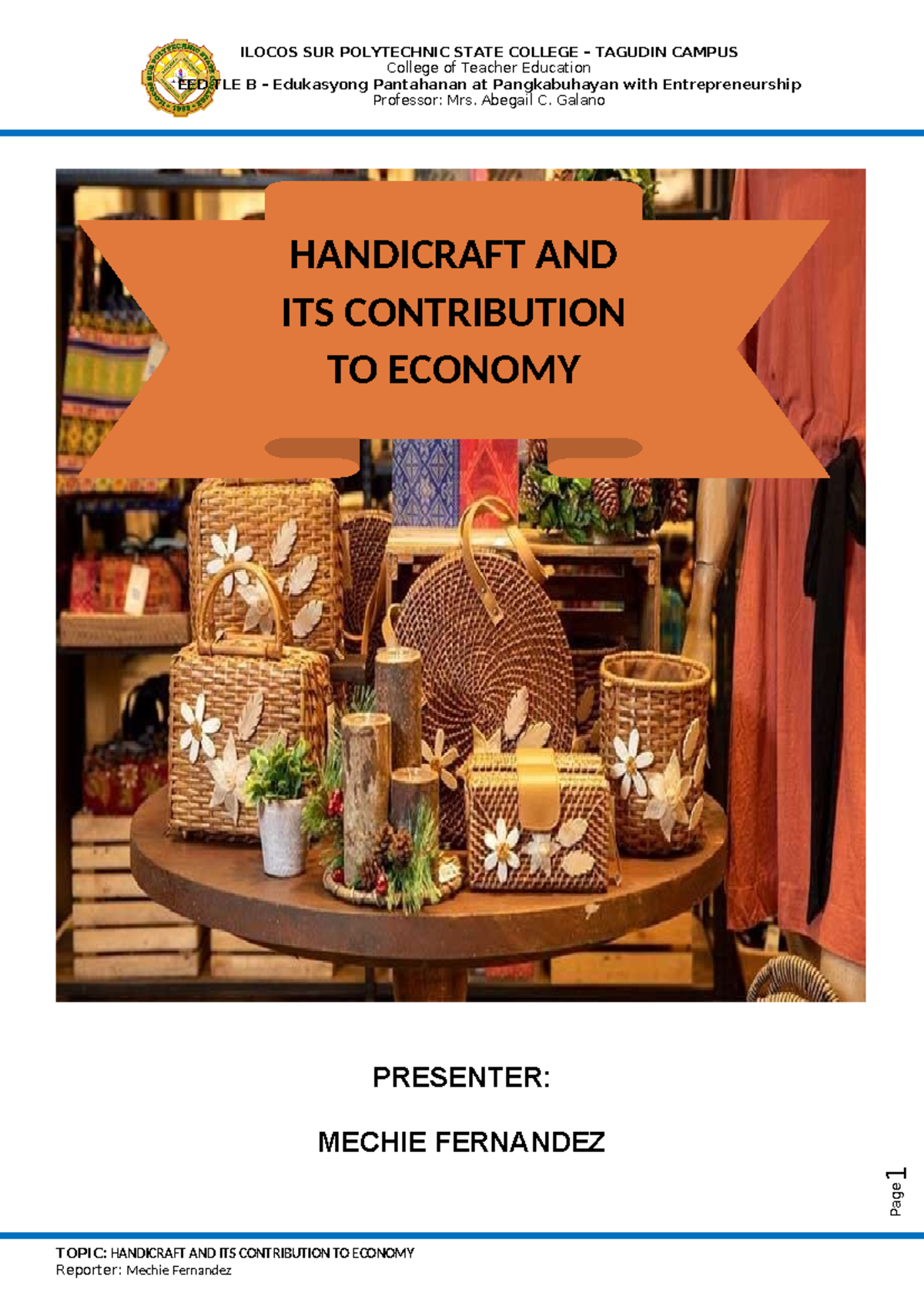EED TLE B: Handicrafts and Their Economic Contributions Explained - Studocu