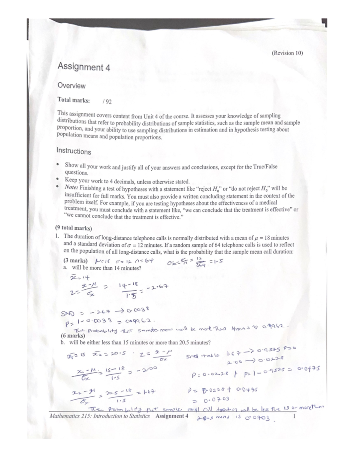 Math 215 Assignment 4 - Math 215 - Studocu