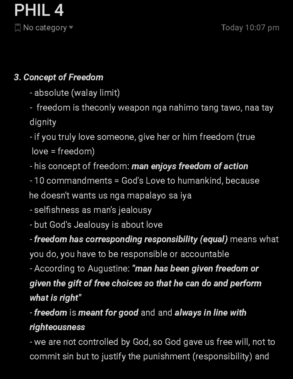 PHIL 4: Concept of Absolute Freedom and Responsibility in Love - Studocu