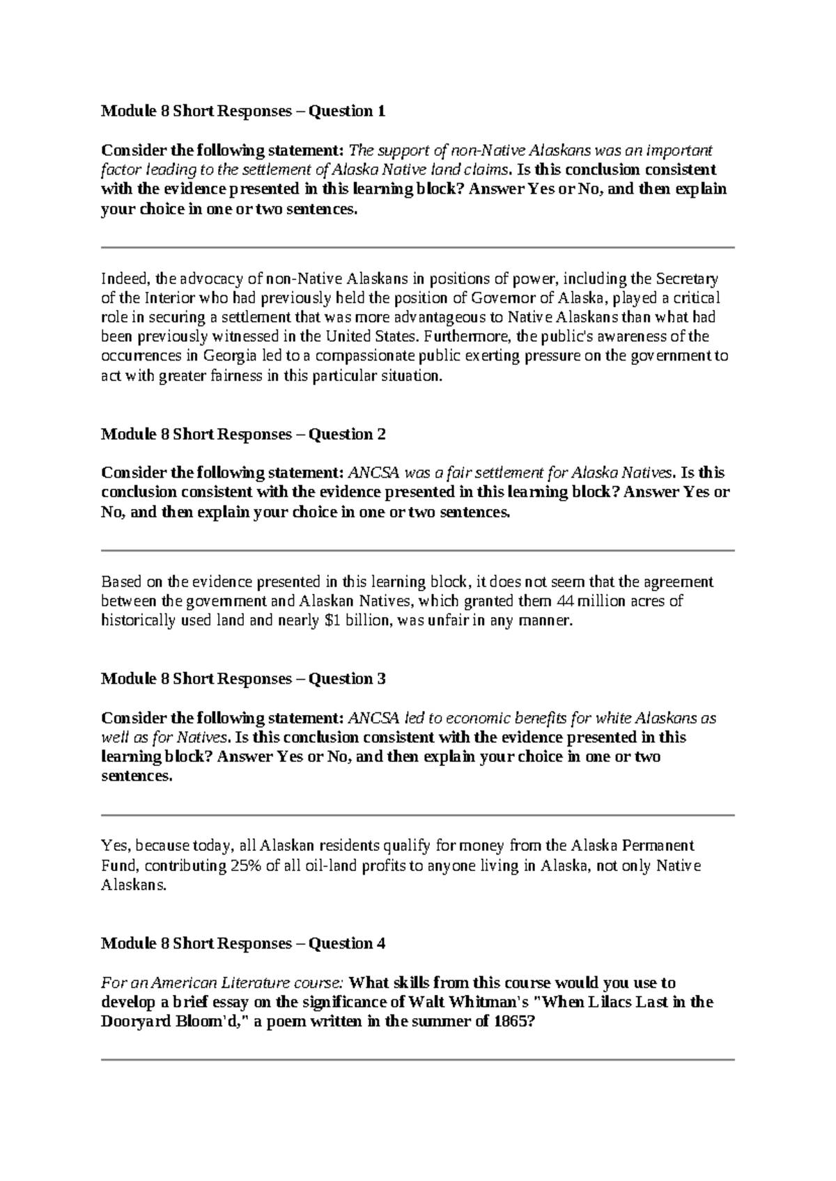 His 200 Module 8 Short Responses - Module 8 Short Responses – Question ...
