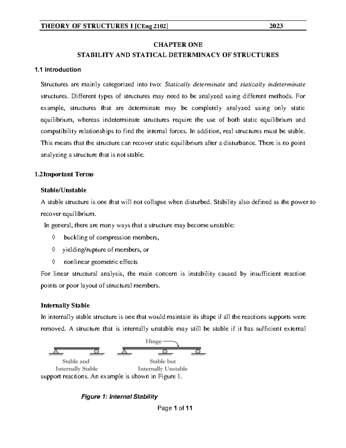 Chapter 1 - Geo - CHAPTER ONE STABILITY AND STATICAL DETERMINACY OF ...