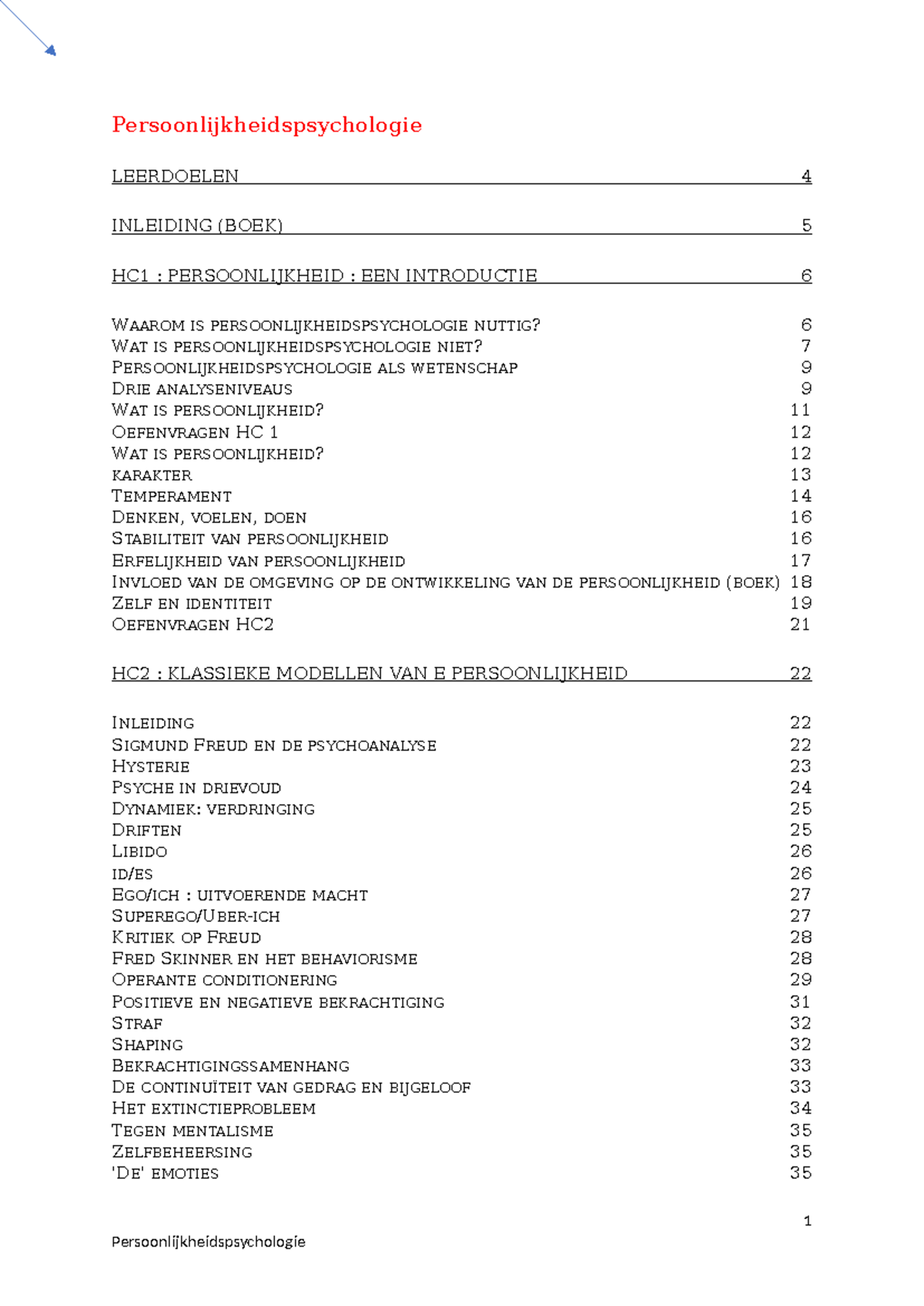 Persoonlijkheidspyschologie - Persoonlijkheidspsychologie LEERDOELEN ...