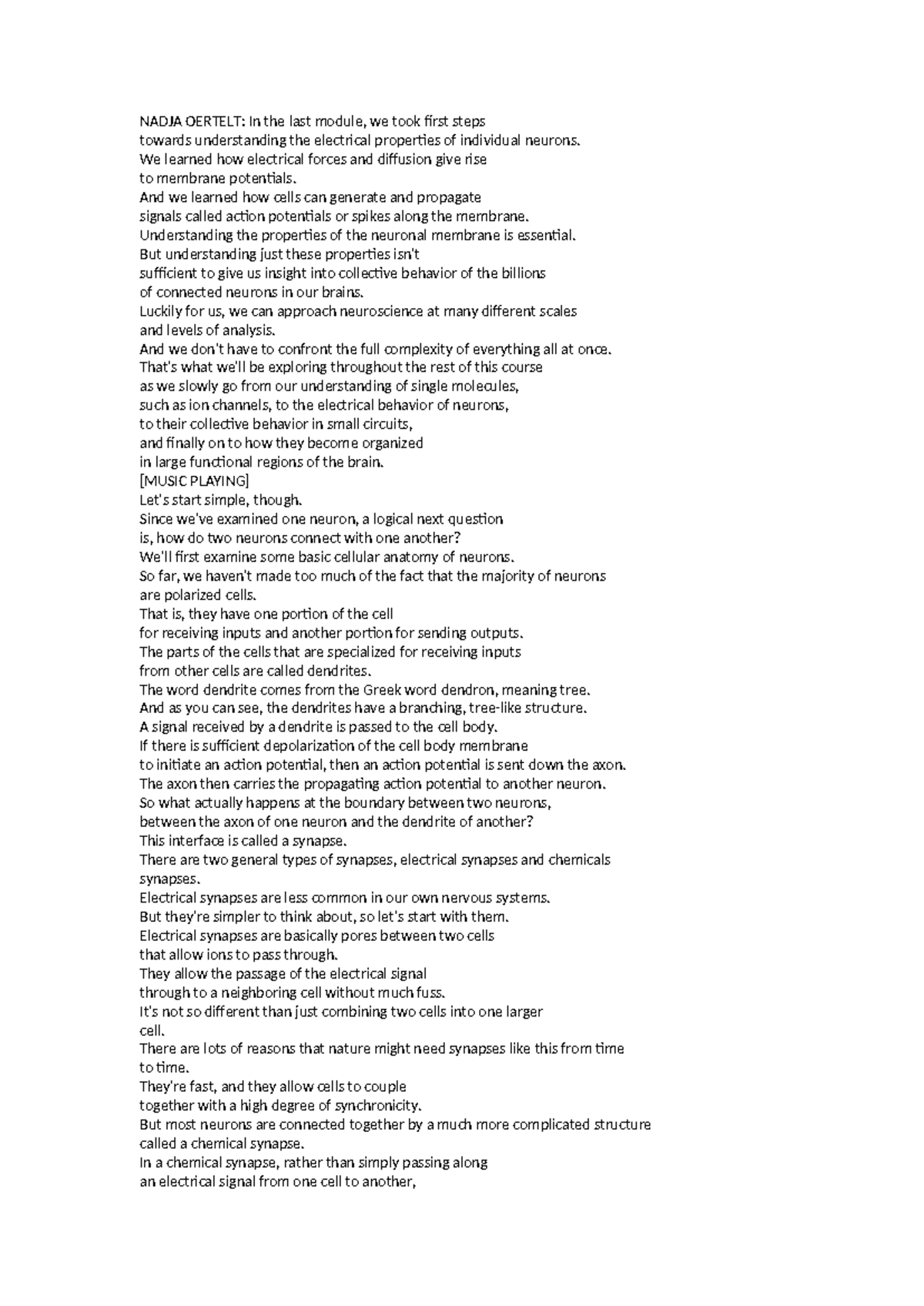 L1 - Neurobiology Lecture: Neuronal Connections and Synapses - Studocu