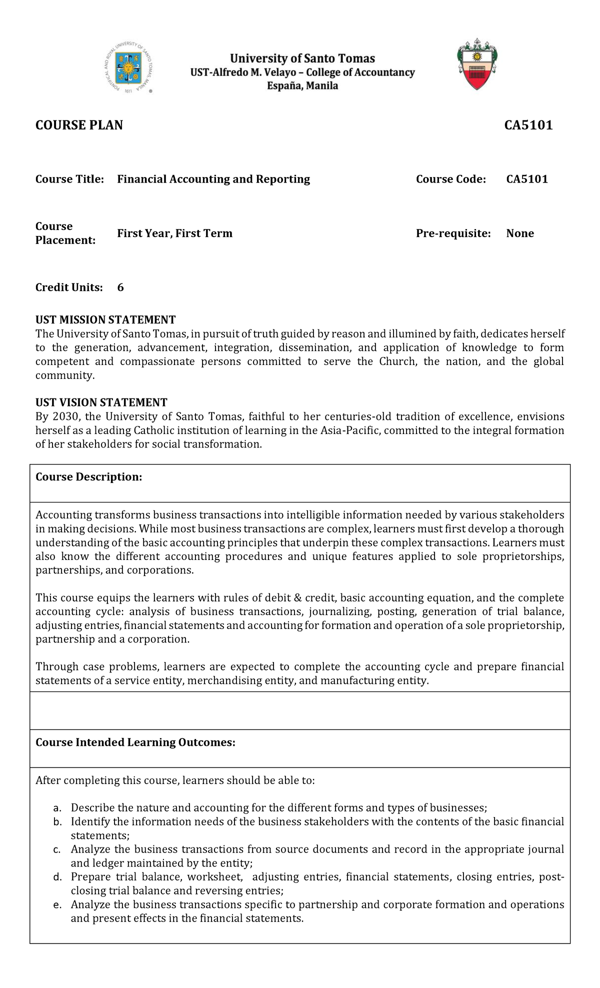 Course Plan CA5101: Financial Accounting & Reporting 1T AY2025-2026 ...